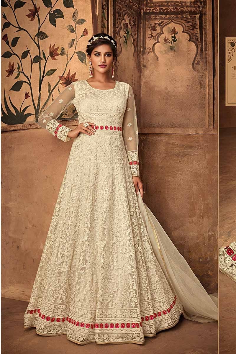 off white net anarkali